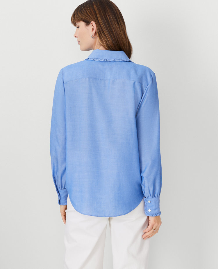 Chambray Ruffle Collar Shirt