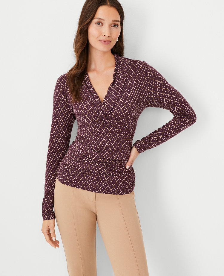 Geo Shawl Collar Wrap Top