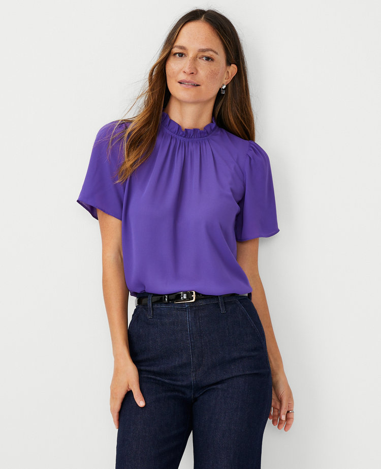 Ruffle Mock Neck Popover