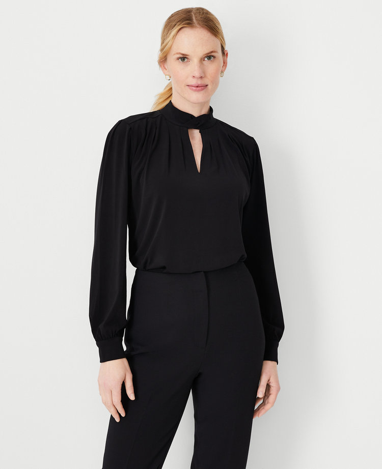 Twist Mock Neck Pleat Front Top