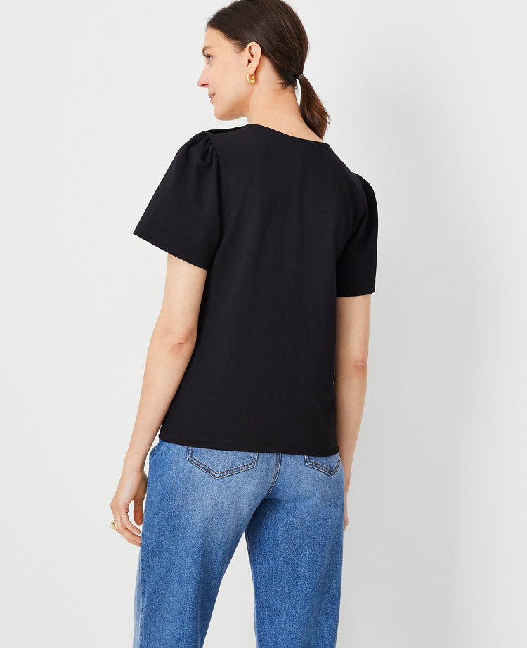 Flutter Sleeve Shoulder Button Top