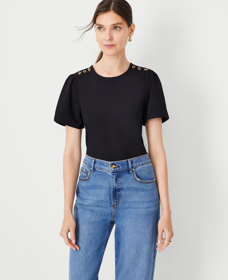 Flutter Sleeve Shoulder Button Top