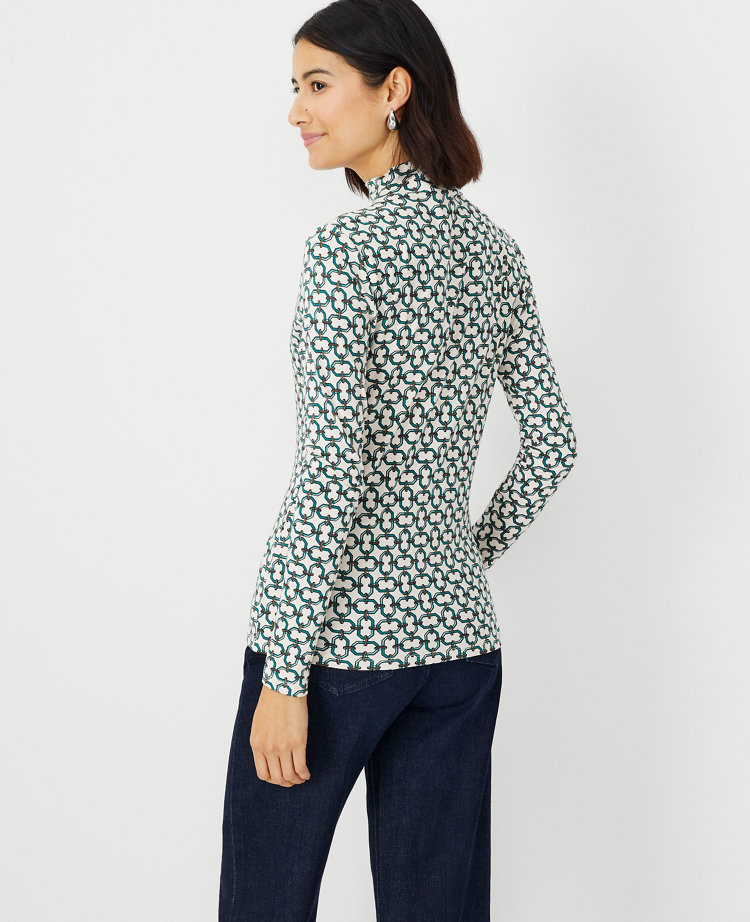 Link Print Long Sleeve Turtleneck Top