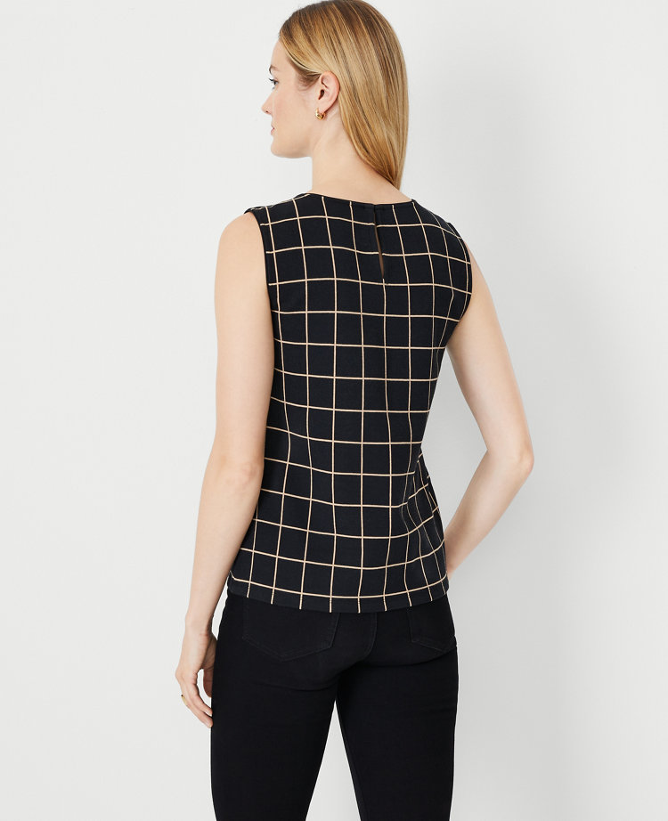 Windowpane Shoulder Button Sleeveless Top