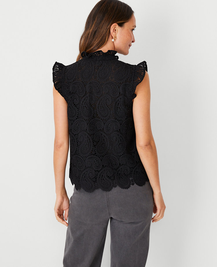 Paisley Lace Flutter Sleeve Shell