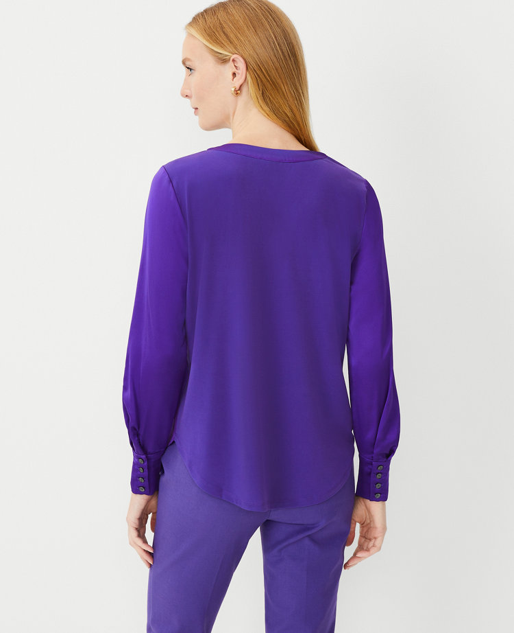 Shimmer Mixed Media Pleat Front Top