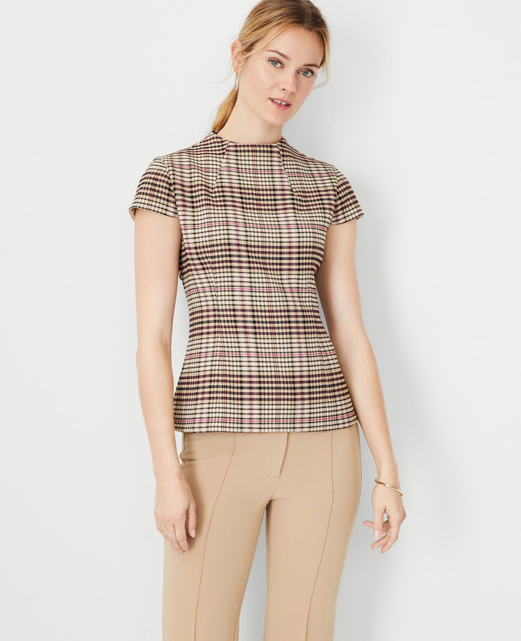 Petite Plaid Cap Sleeve Top