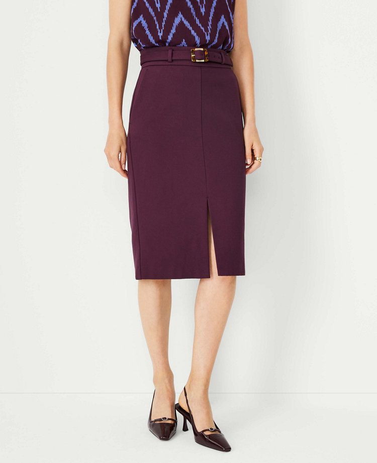 Belted Front Slit Pencil Skirt