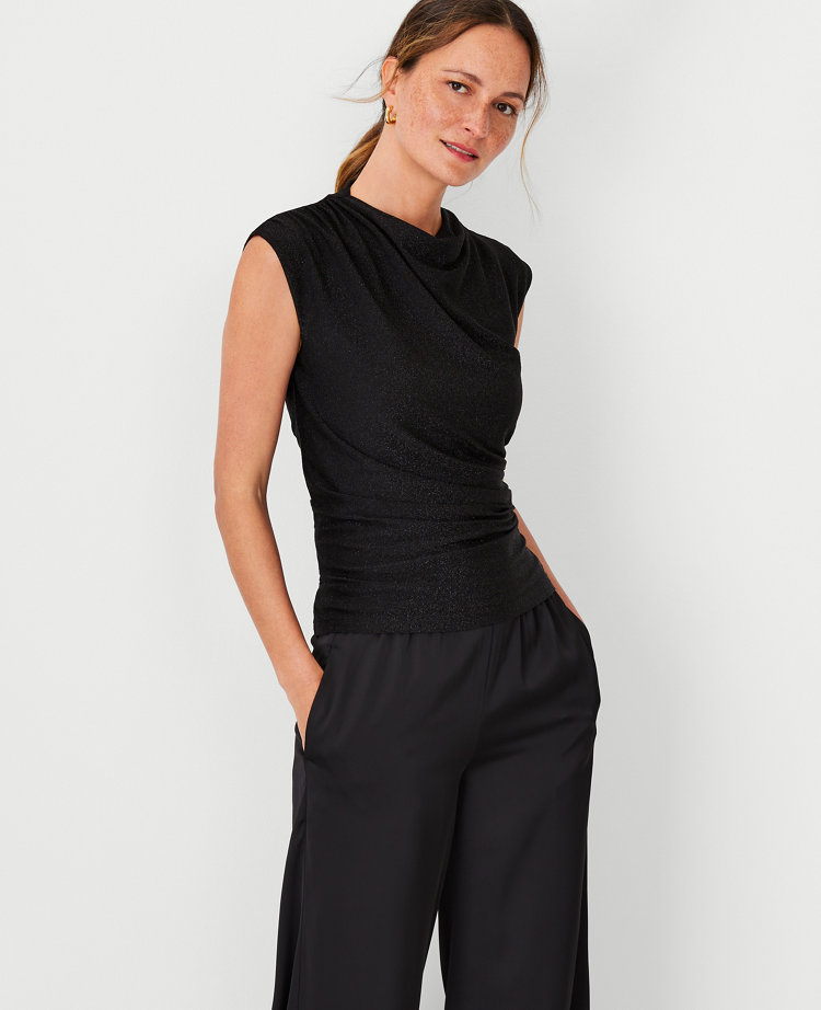 Shimmer Draped Cowl Neck Top