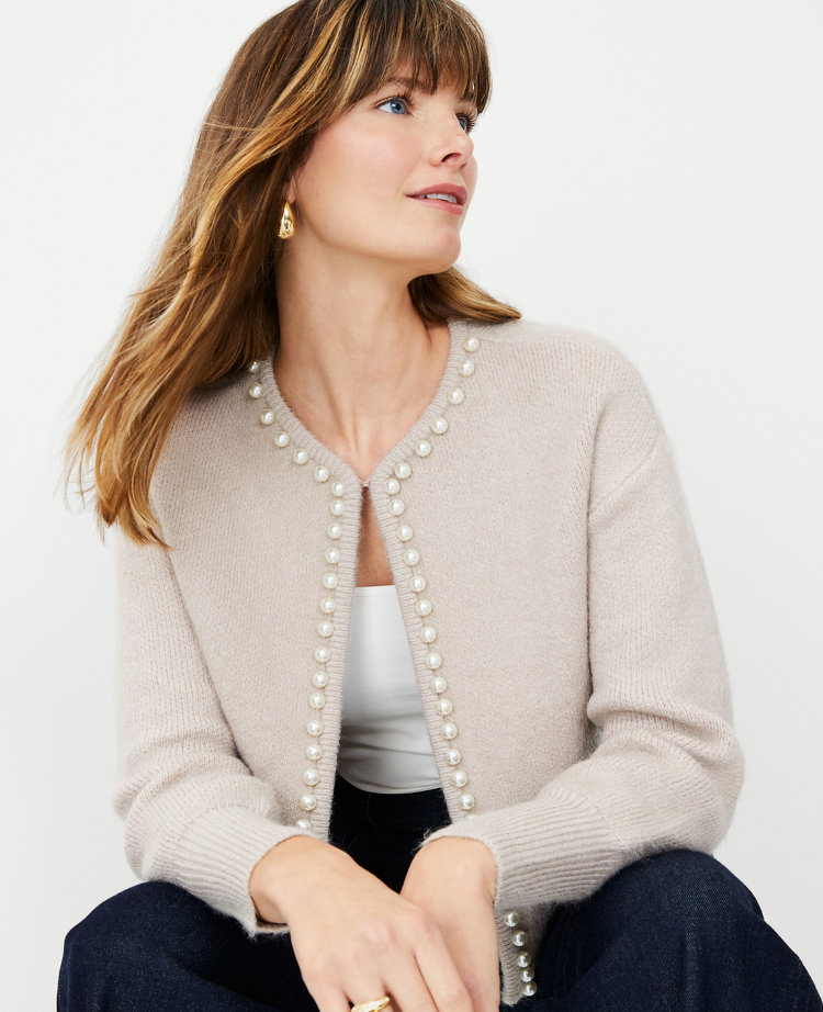 Pearlized Trim Cardigan