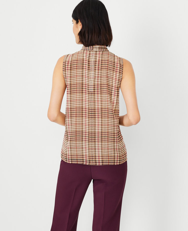 Plaid Side Tie Mock Neck Shell