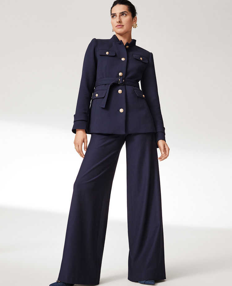 Twill Mock Neck Belted Jacket