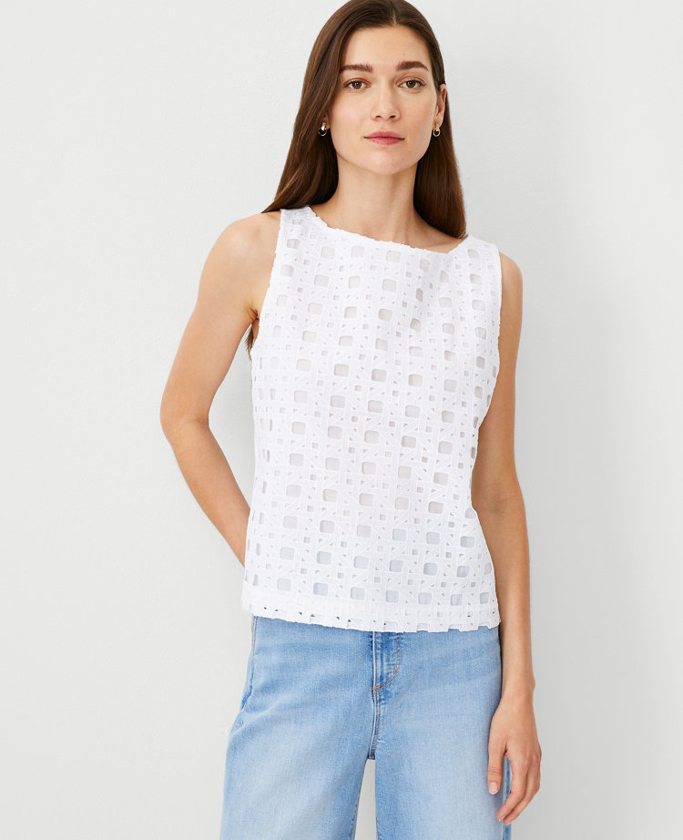 Eyelet Sleeveless Boatneck Top