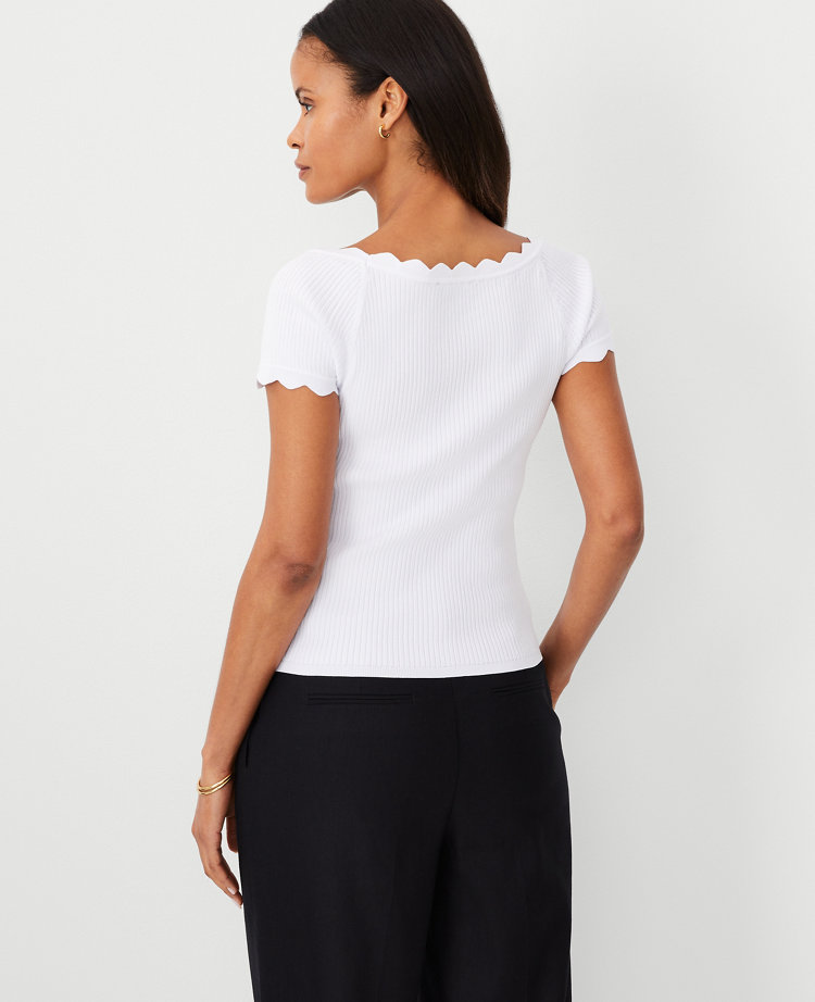 Scalloped Open Neck Top