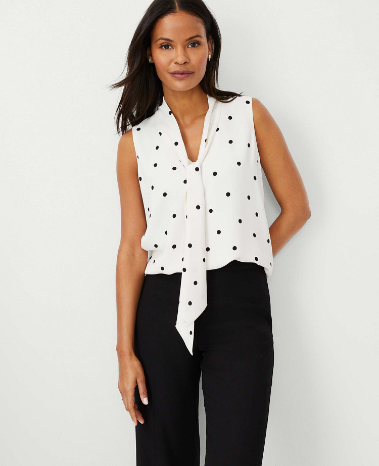 Dot Bow V-Neck Shell