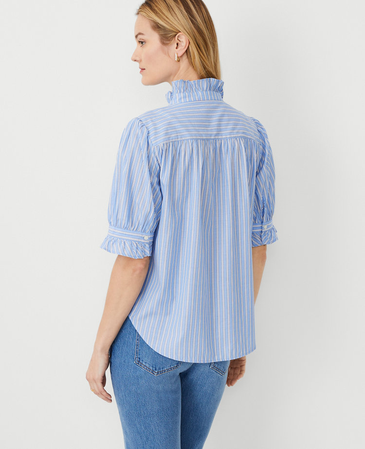 Stripe Ruffle Button Top