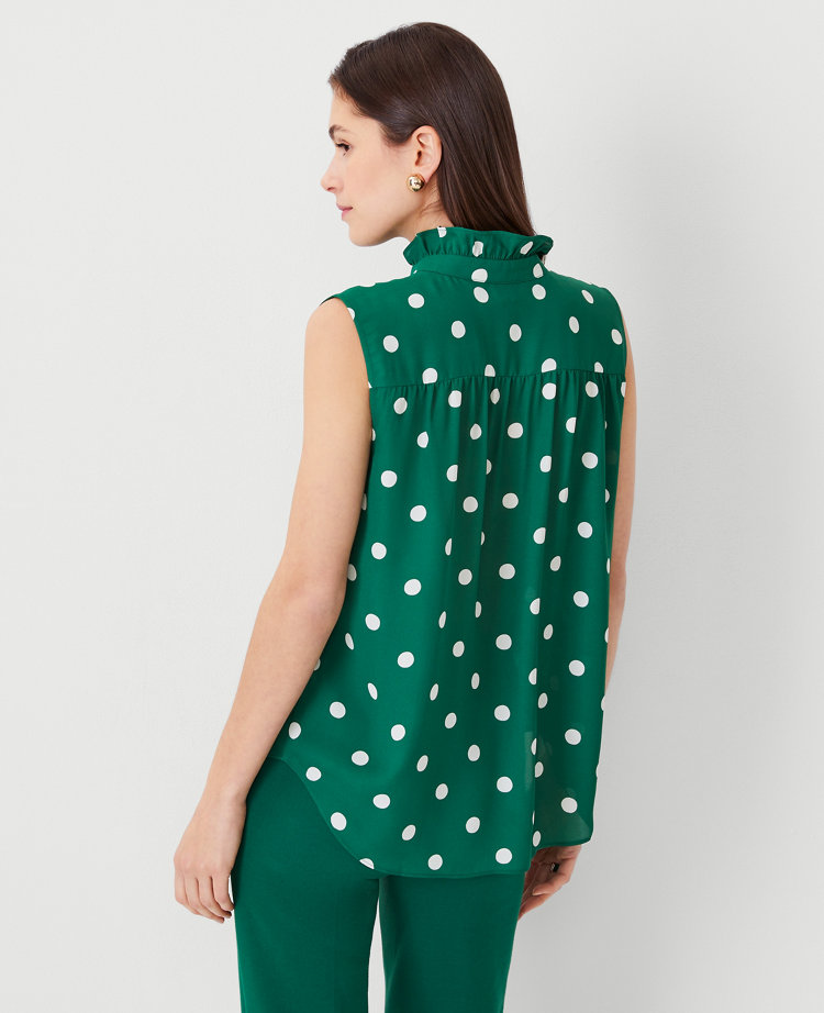 Dot Ruffle Button Sleeveless Top