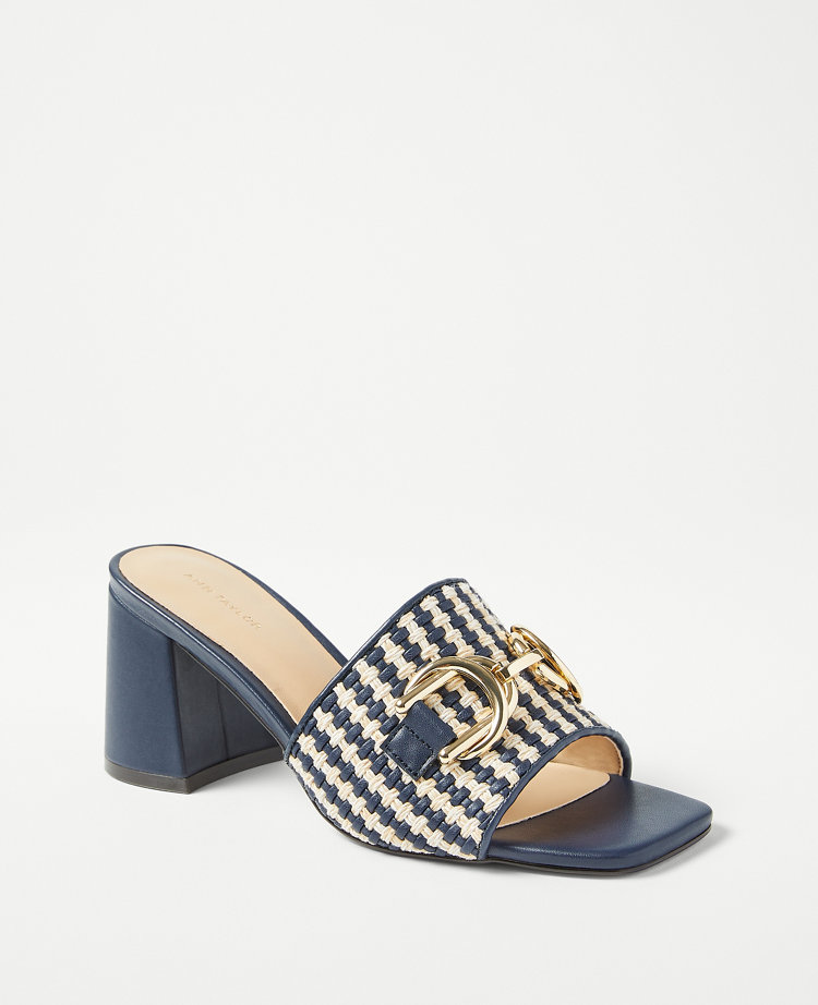 Chain Woven Leather Block Heel Straw Sandals