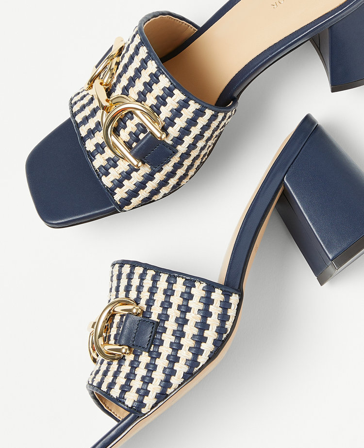 Chain Woven Leather Block Heel Straw Sandals