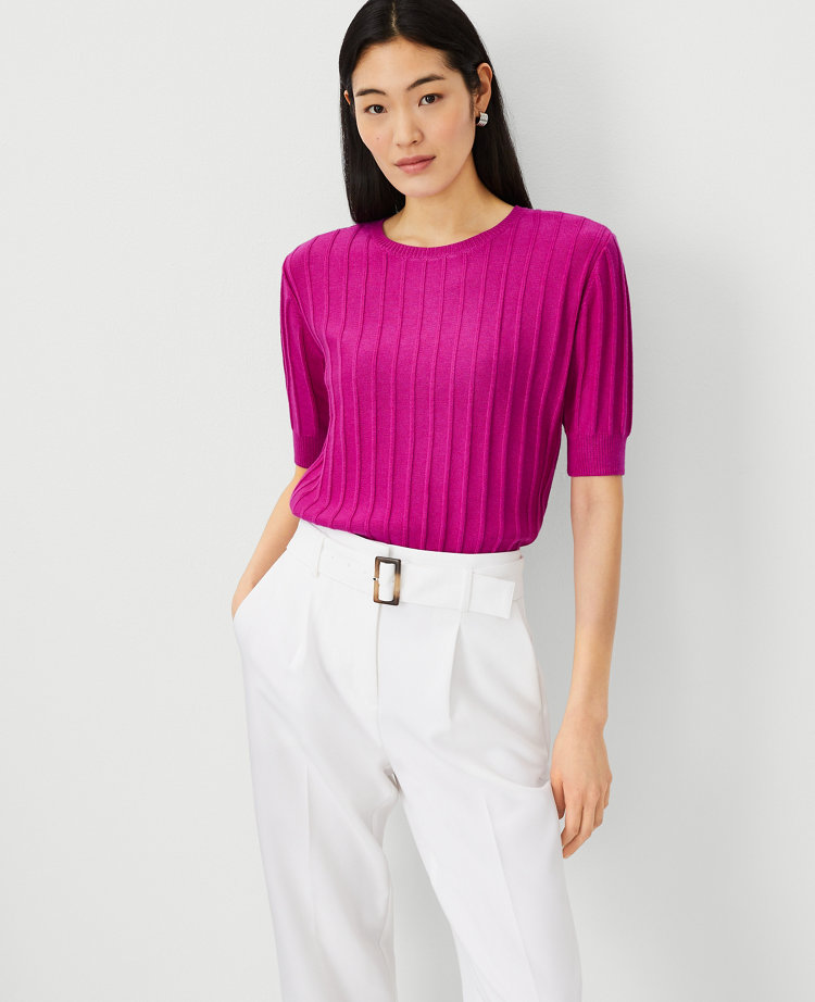 Wide Ribbed Elbow Sleeve Sweater Tee