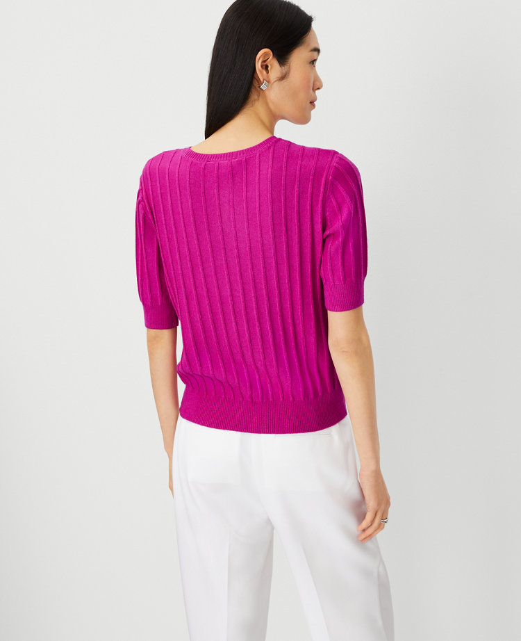 Wide Ribbed Elbow Sleeve Sweater Tee