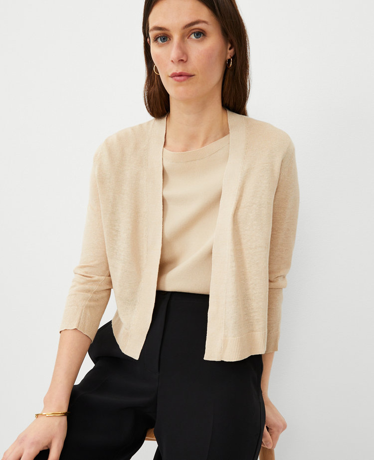 Linen Blend Short Open Cardigan