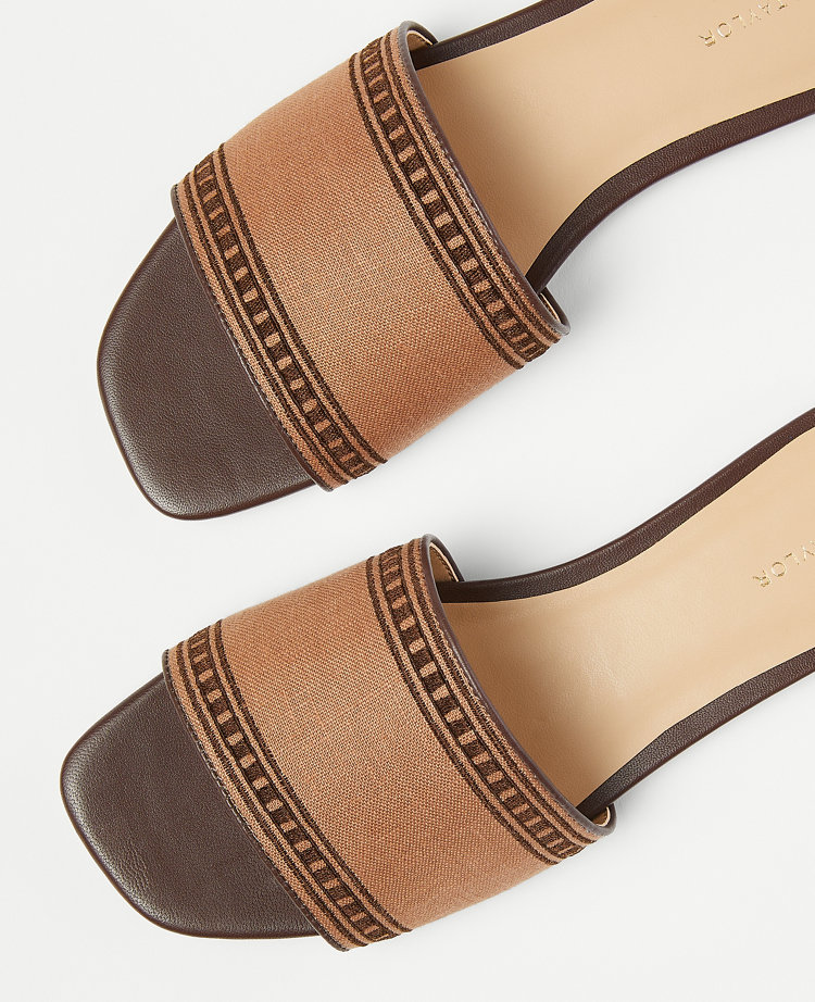 Embroidered Linen Slide Sandals