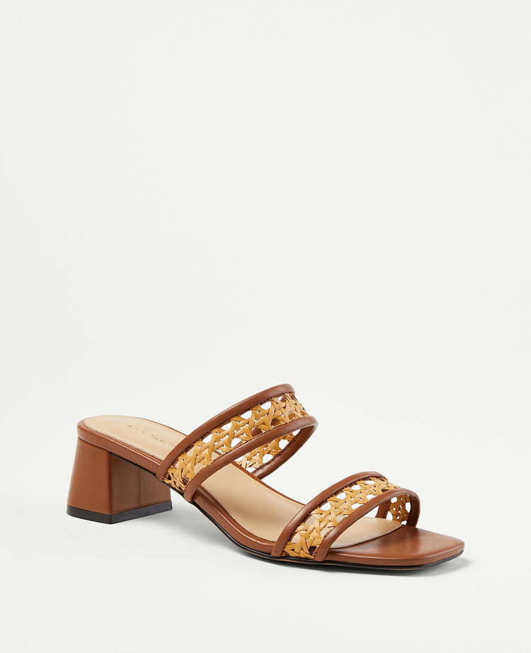 Straw Two Strap Block Heel Sandals