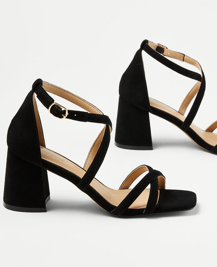Suede Cross Strap Block Heel Sandals