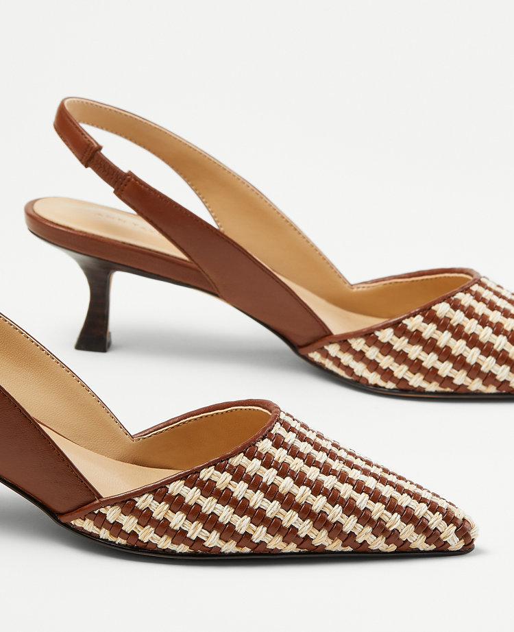 Woven Slingback Kitten Heel Pumps