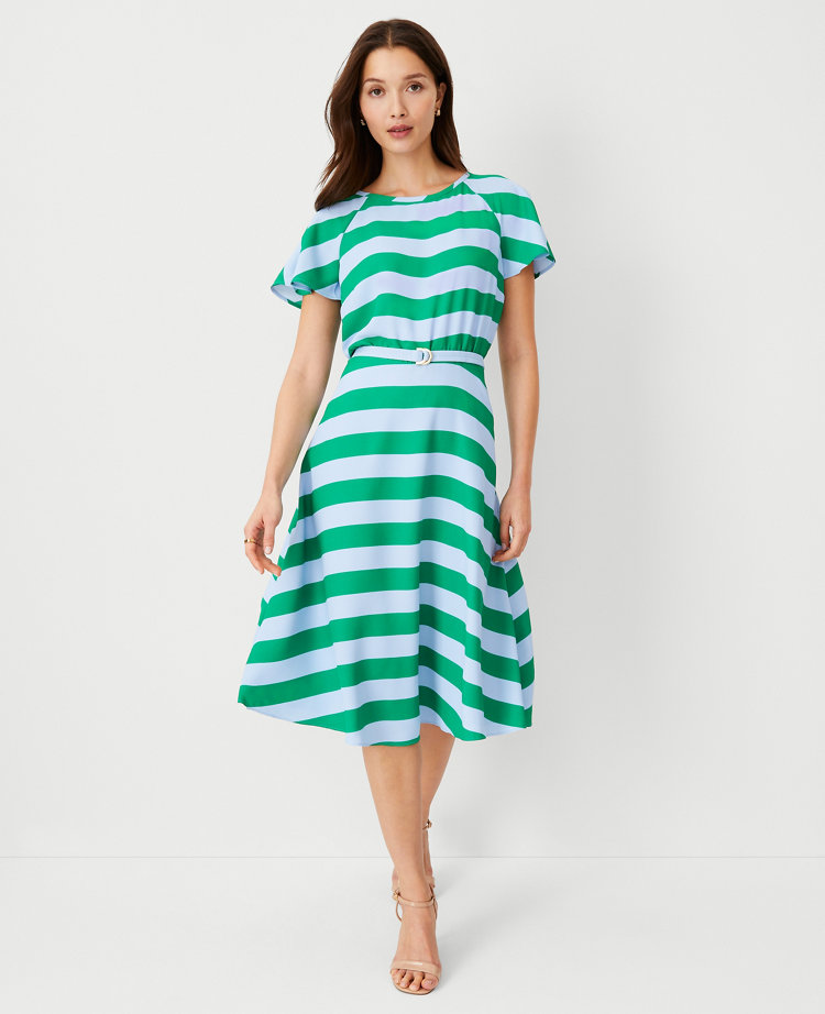 Striped Belted Flare Dress