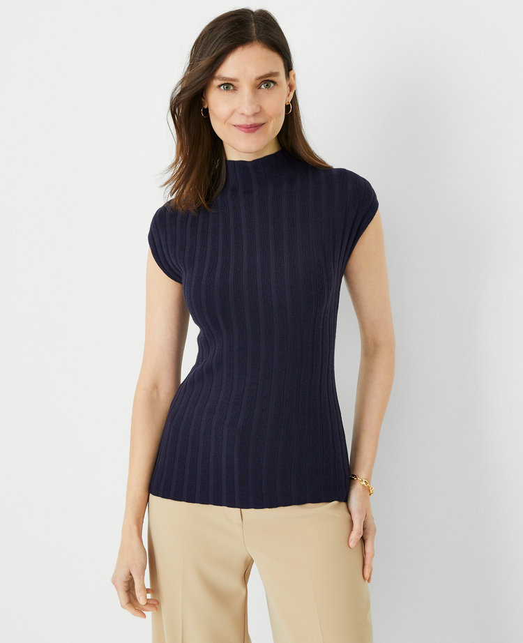 Ribbed Mock Neck Sweater Shell