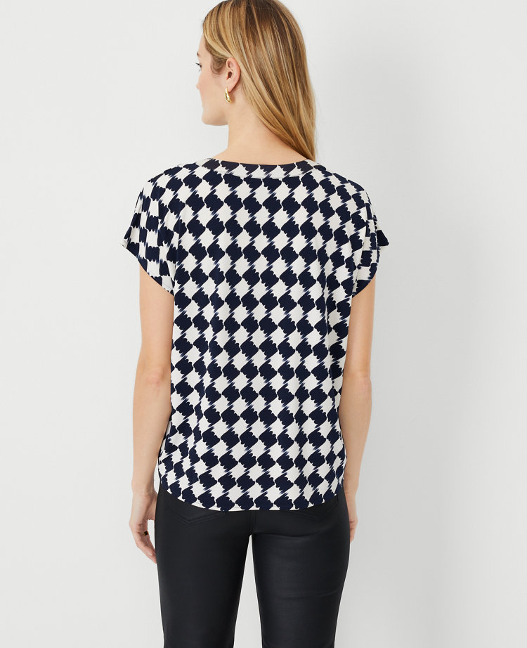 Houndstooth Mixed Media Pleated Top