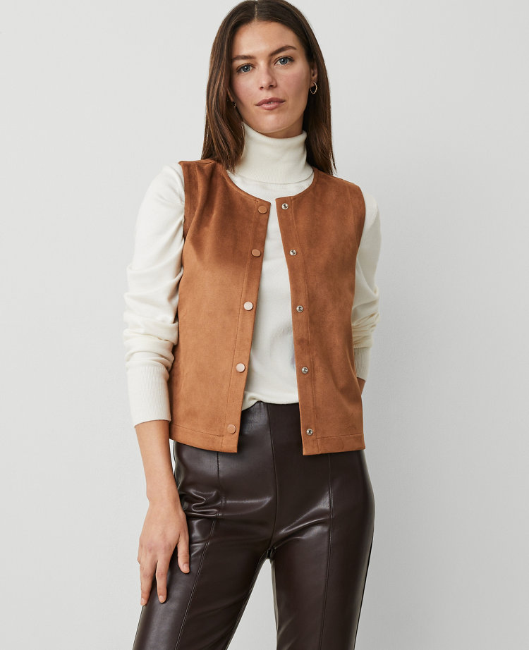 Faux Suede Snap Front Top