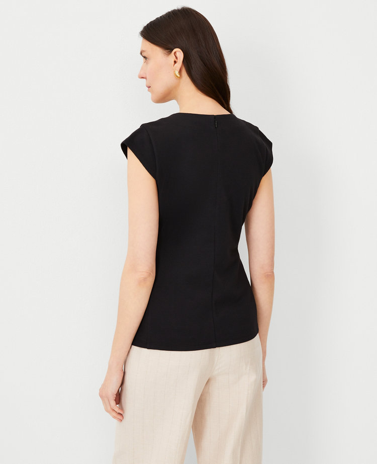 Textured Button Waist Cap Sleeve Top
