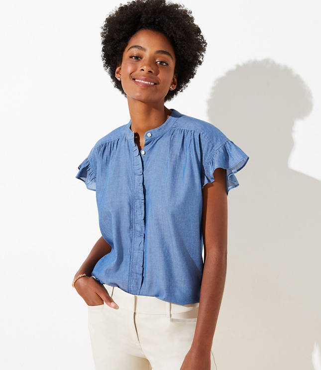 Chambray Ruffle Top