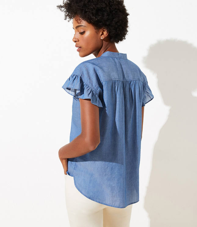 Chambray Ruffle Top