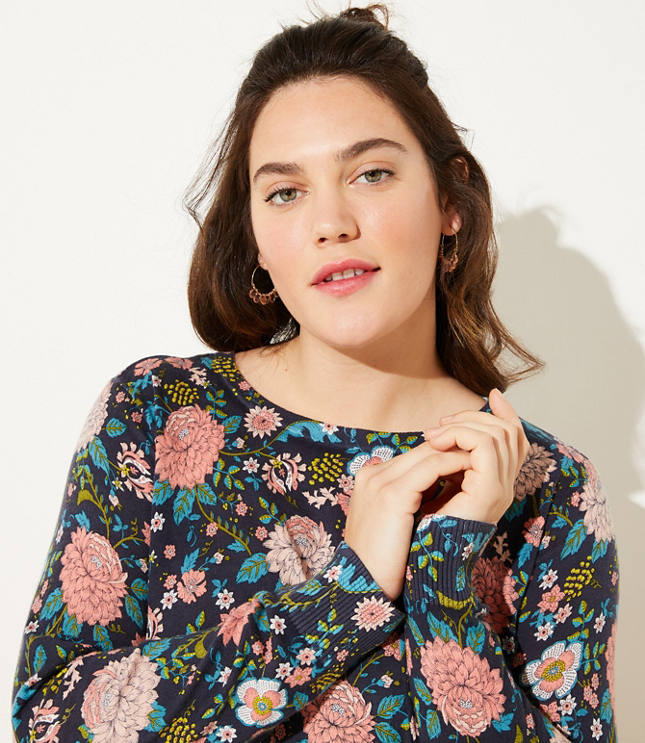 LOFT Plus Floral Stitchy Sweater
