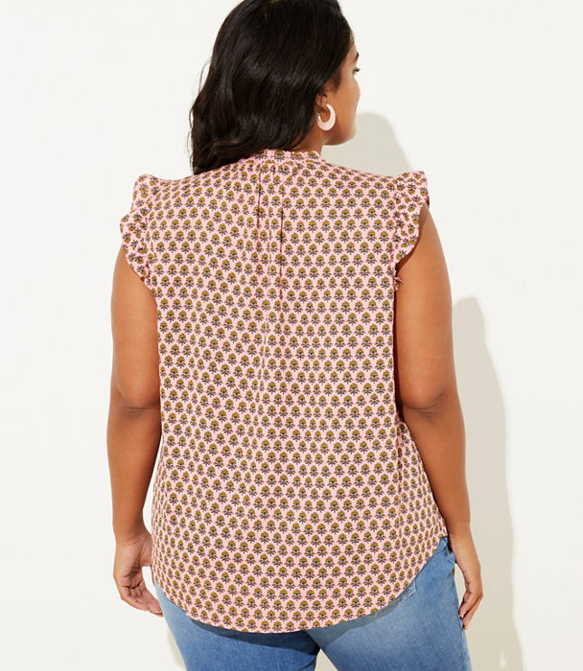 LOFT Plus Garden Ruffle Split Neck Top
