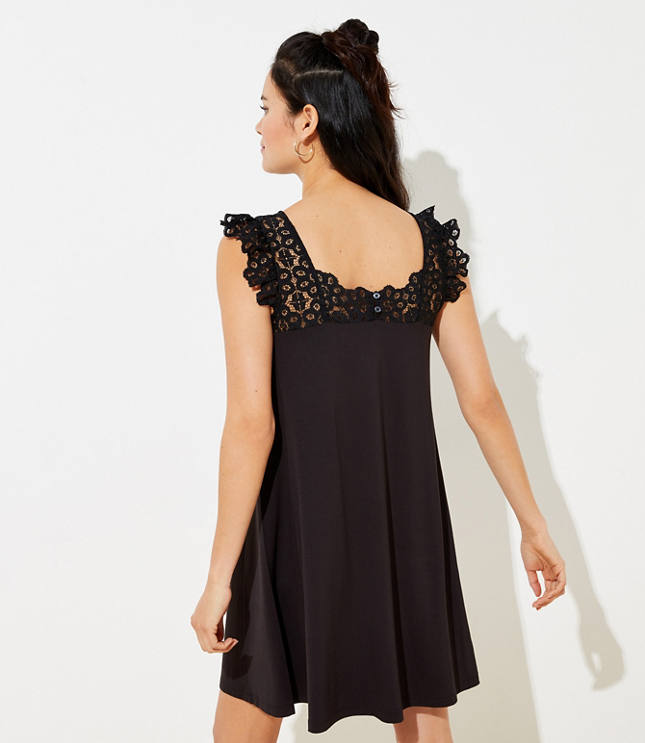 Petite Lace Ruffle Swing Dress