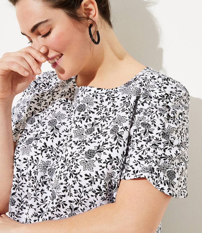 LOFT Plus Floral Ruched Sleeve Shift Dress