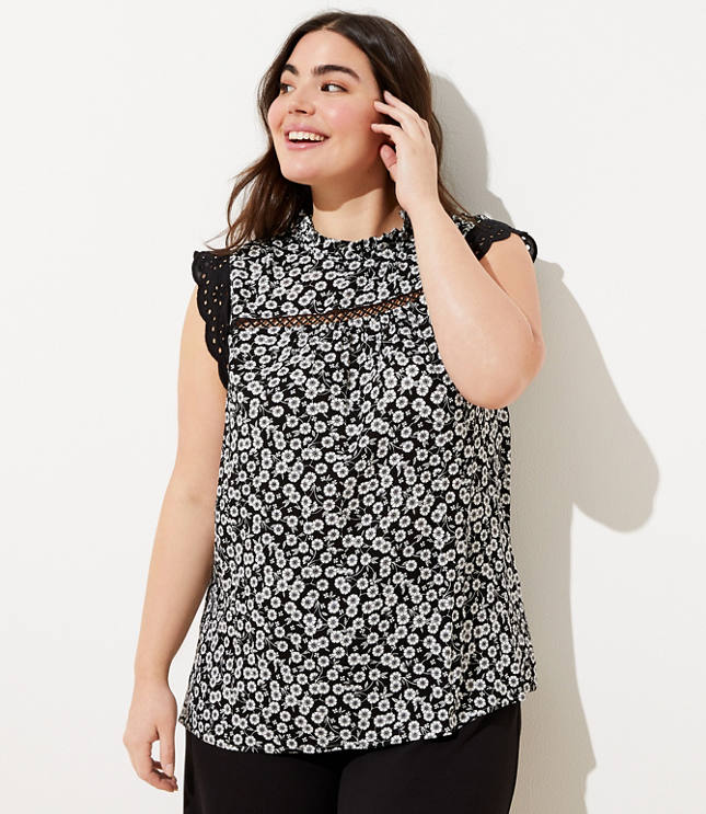 LOFT Plus Floral Lace Trim Shell