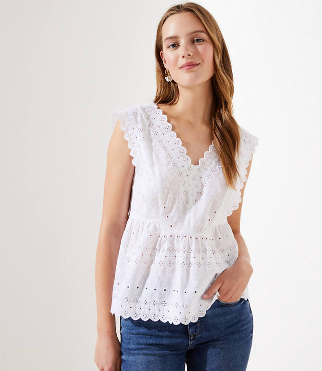 Eyelet V-Neck Shell