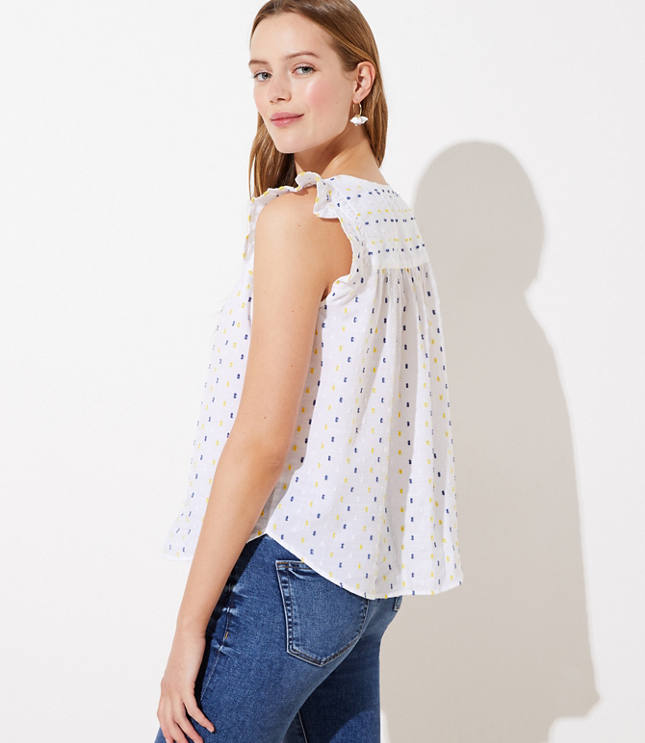 Petite Clip Smocked Split Neck Shell