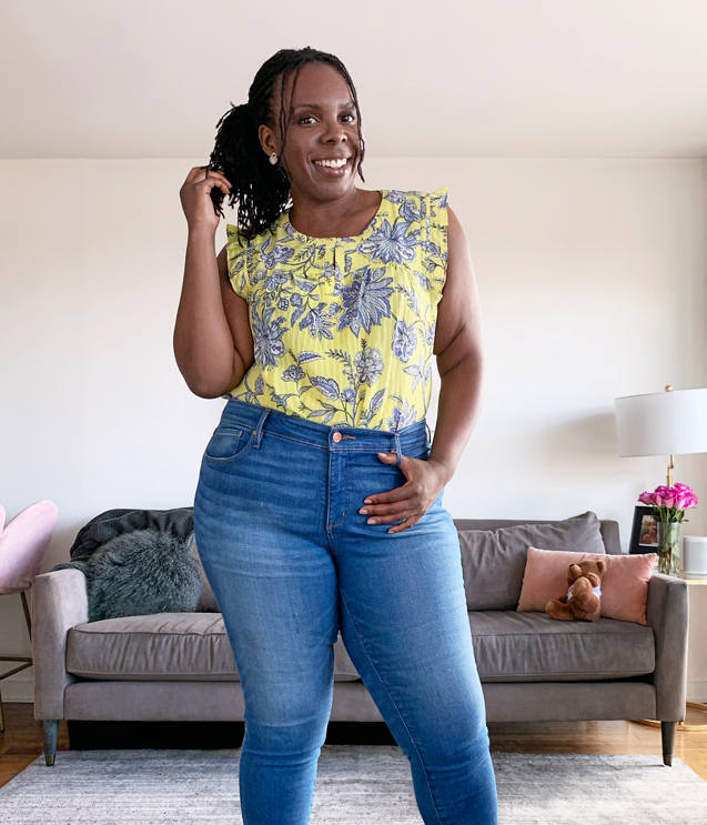 LOFT Plus Garden Smocked Split Neck Shell