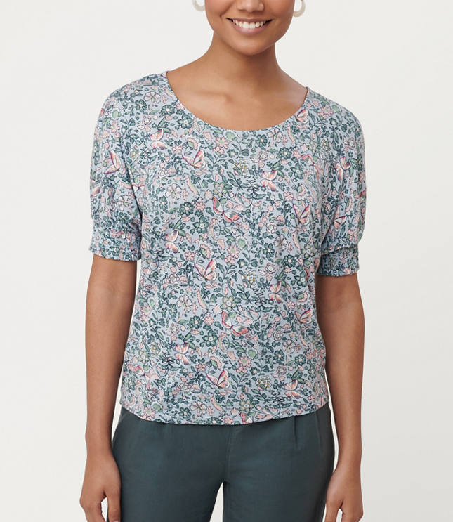 Floral Smocked Cuff Top