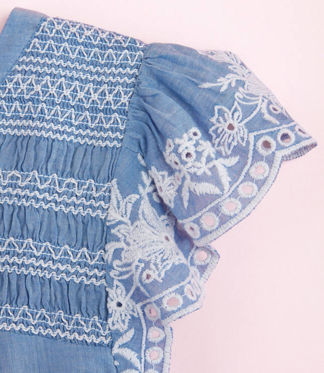 LOFT Plus Embroidered Ruffle Sleeve Top