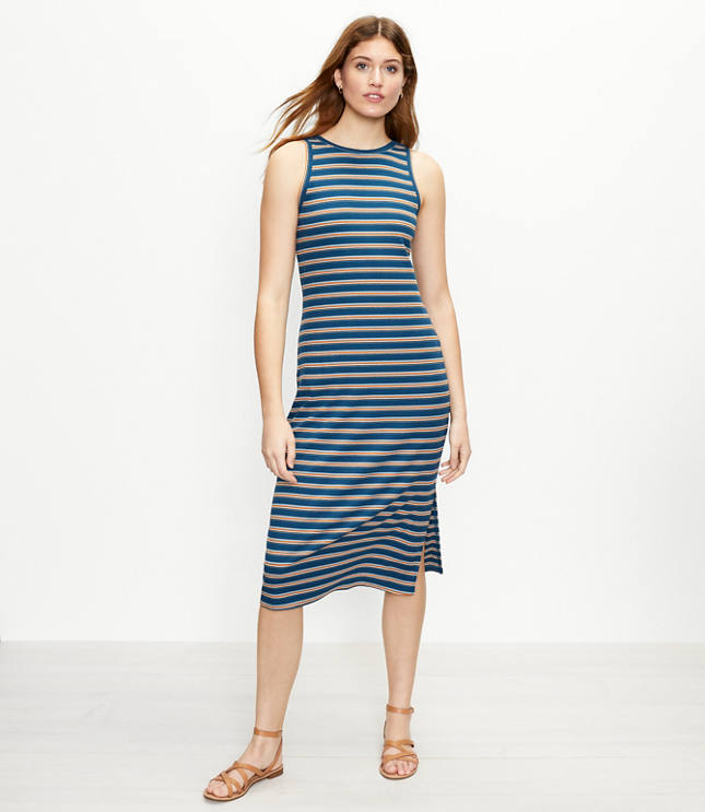 LOFT Beach Striped Ribbed Midi Dress