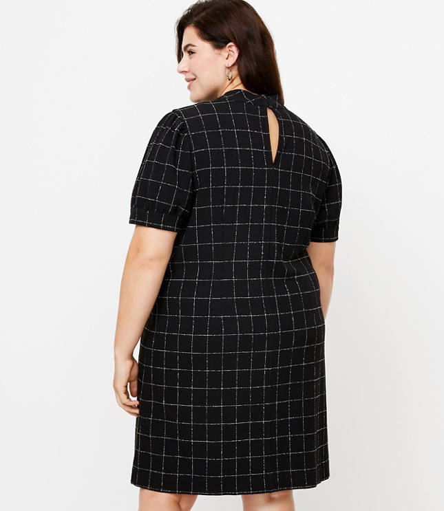 LOFT Plus Windowpane Puff Sleeve Shift Dress