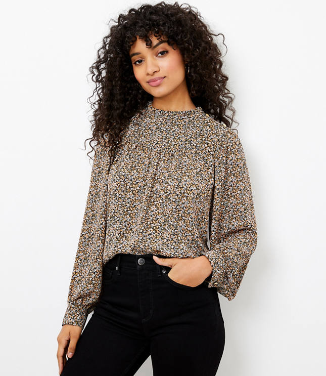 Petite Daisy Ruffle Neck Bib Blouse